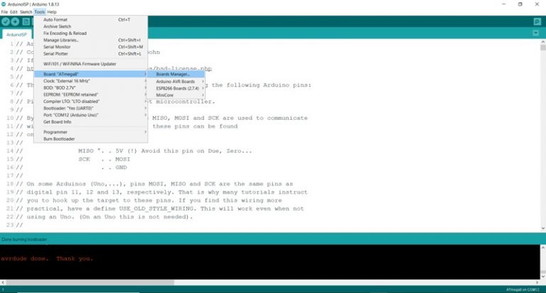 Arduino Isp Burning Bootloader And Programming Avr Microcontrollers